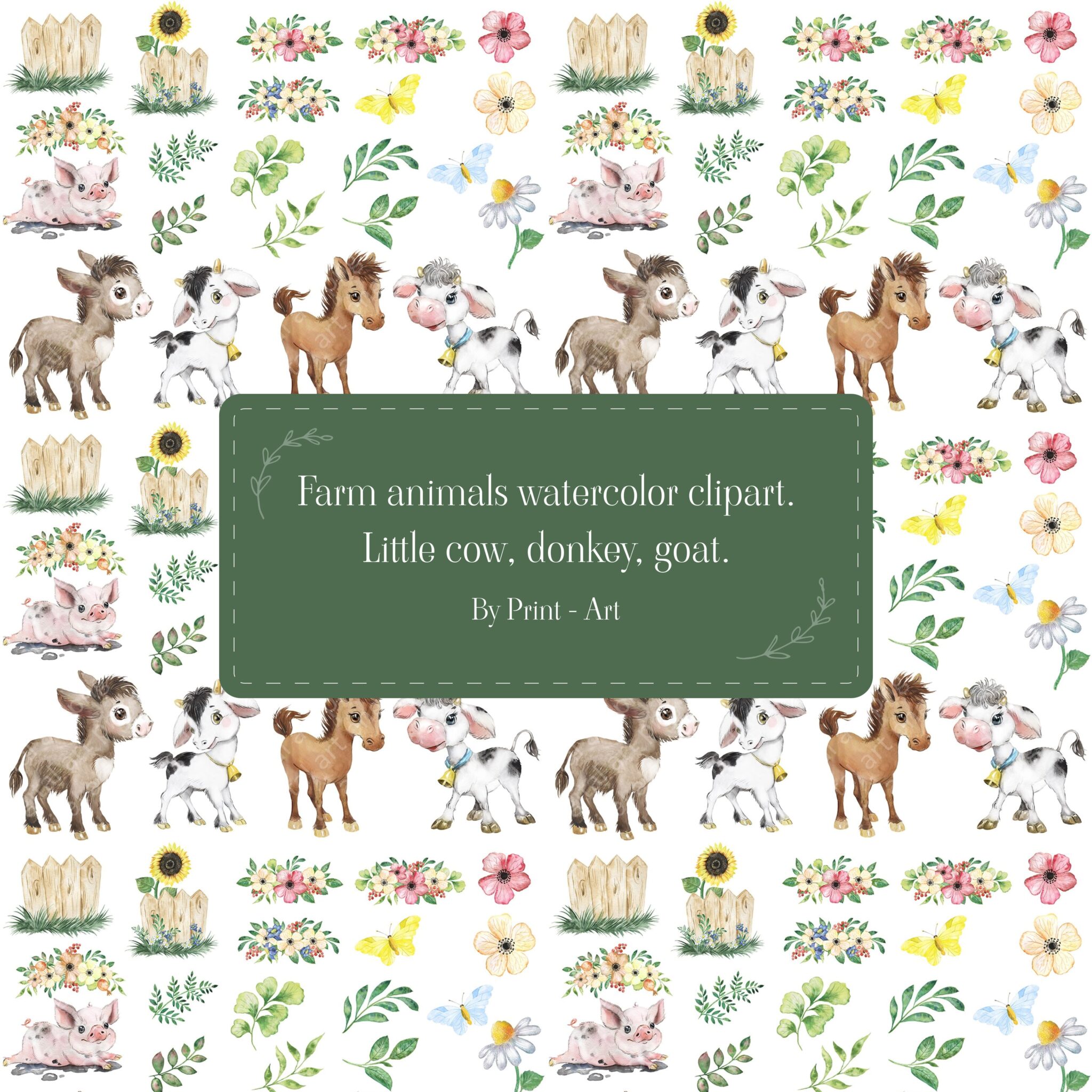 Farm Animals Watercolor Clipart – MasterBundles