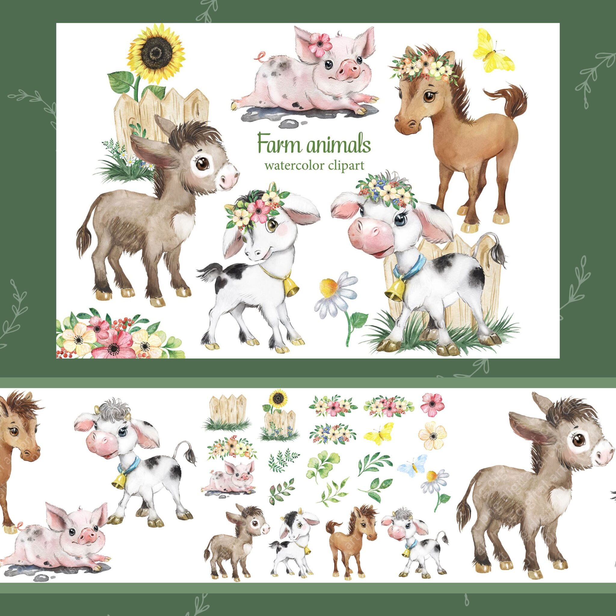 Farm Animals Watercolor Clipart – MasterBundles