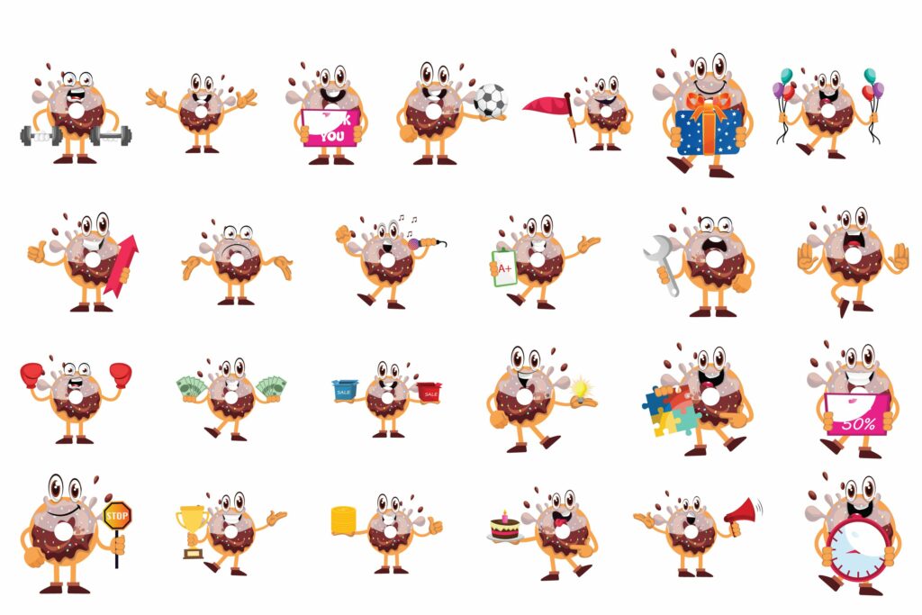 50 Donut Character and Mascot Collection Illustration – MasterBundles