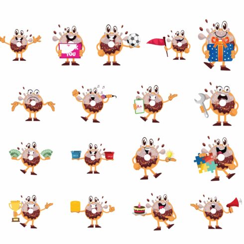50 Donut Character and Mascot Collection Illustration | Master Bundles