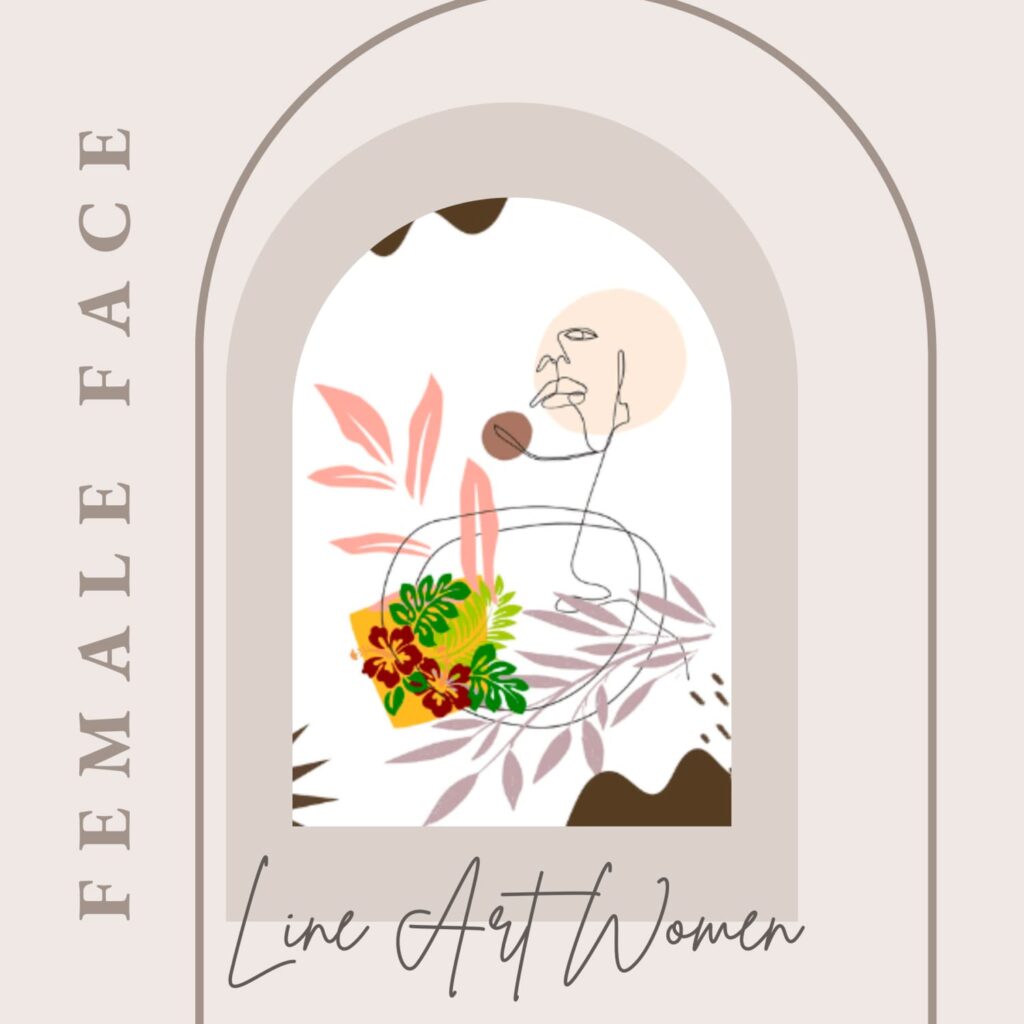 Female Face in Leaves Line Art – MasterBundles