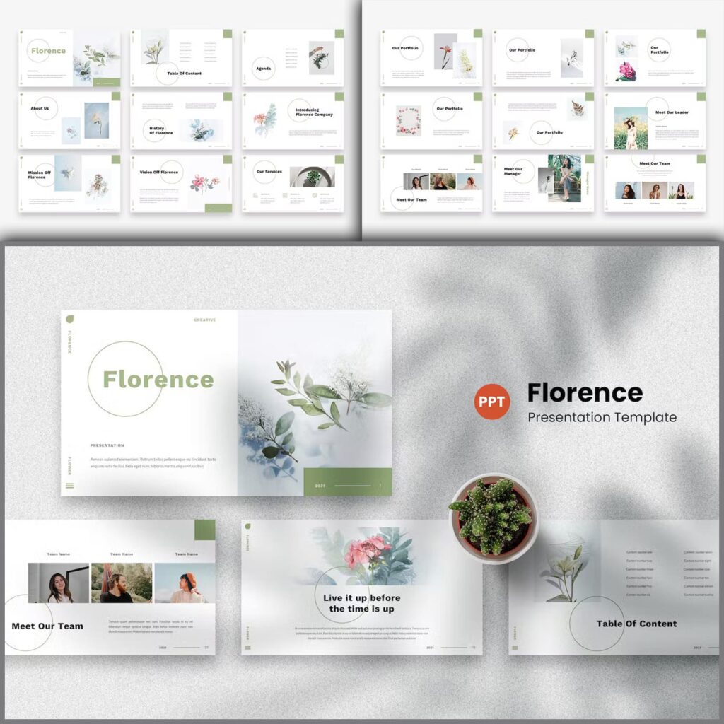 Florence - Flower Plant PowerPoint Template – MasterBundles