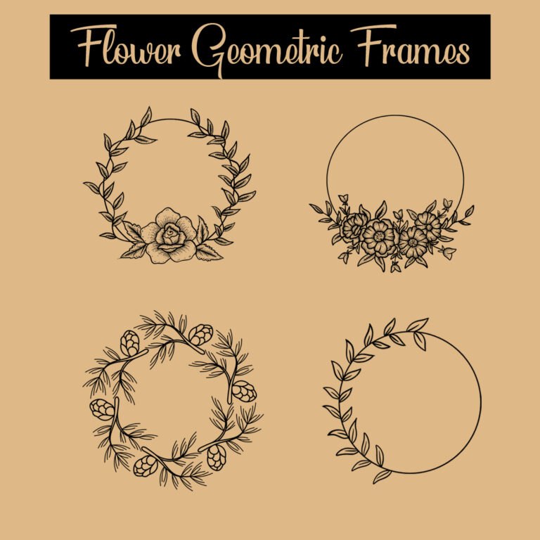 Round flower Frame hand drawn sketch doodles | MasterBundles