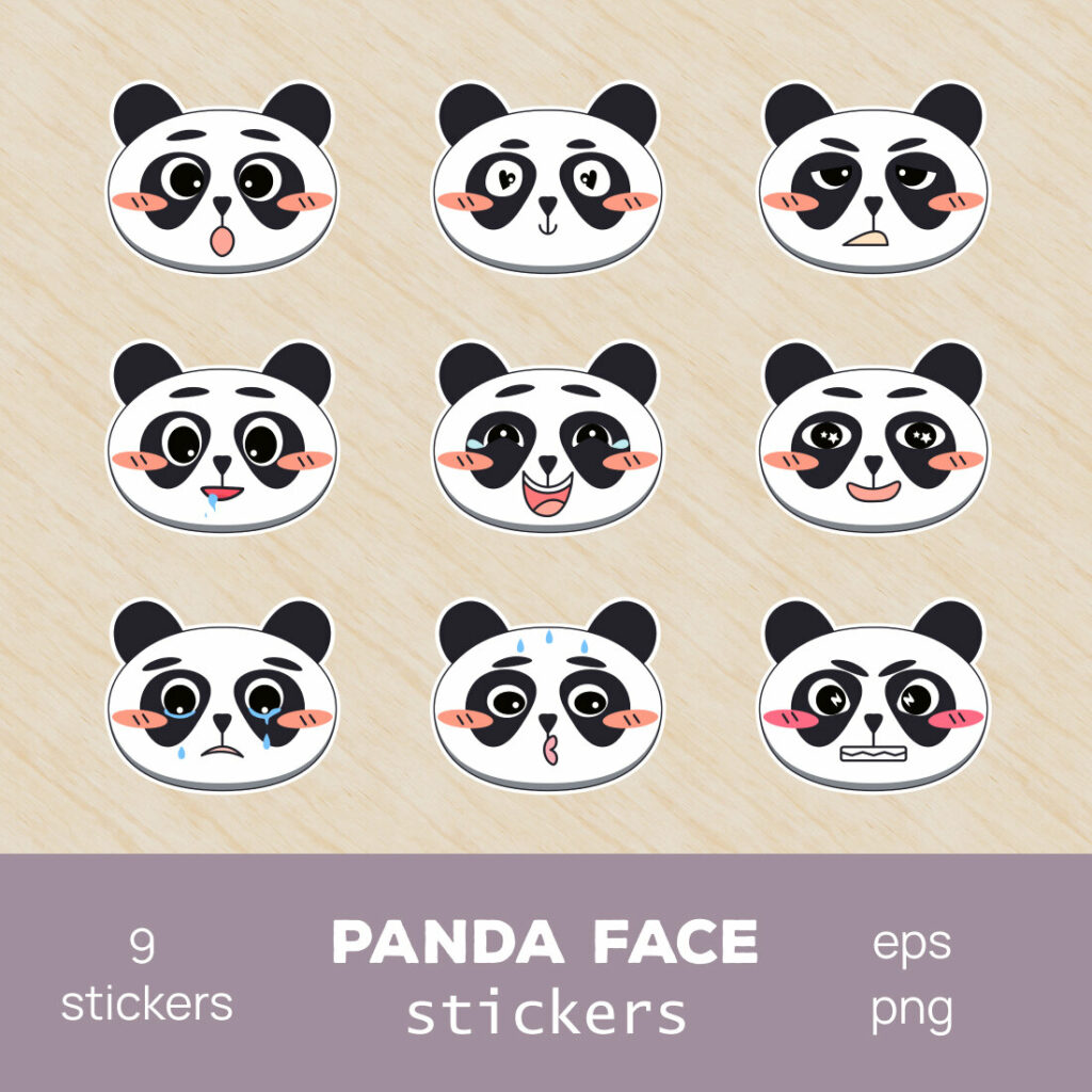 Panda Face Stickers - MasterBundles
