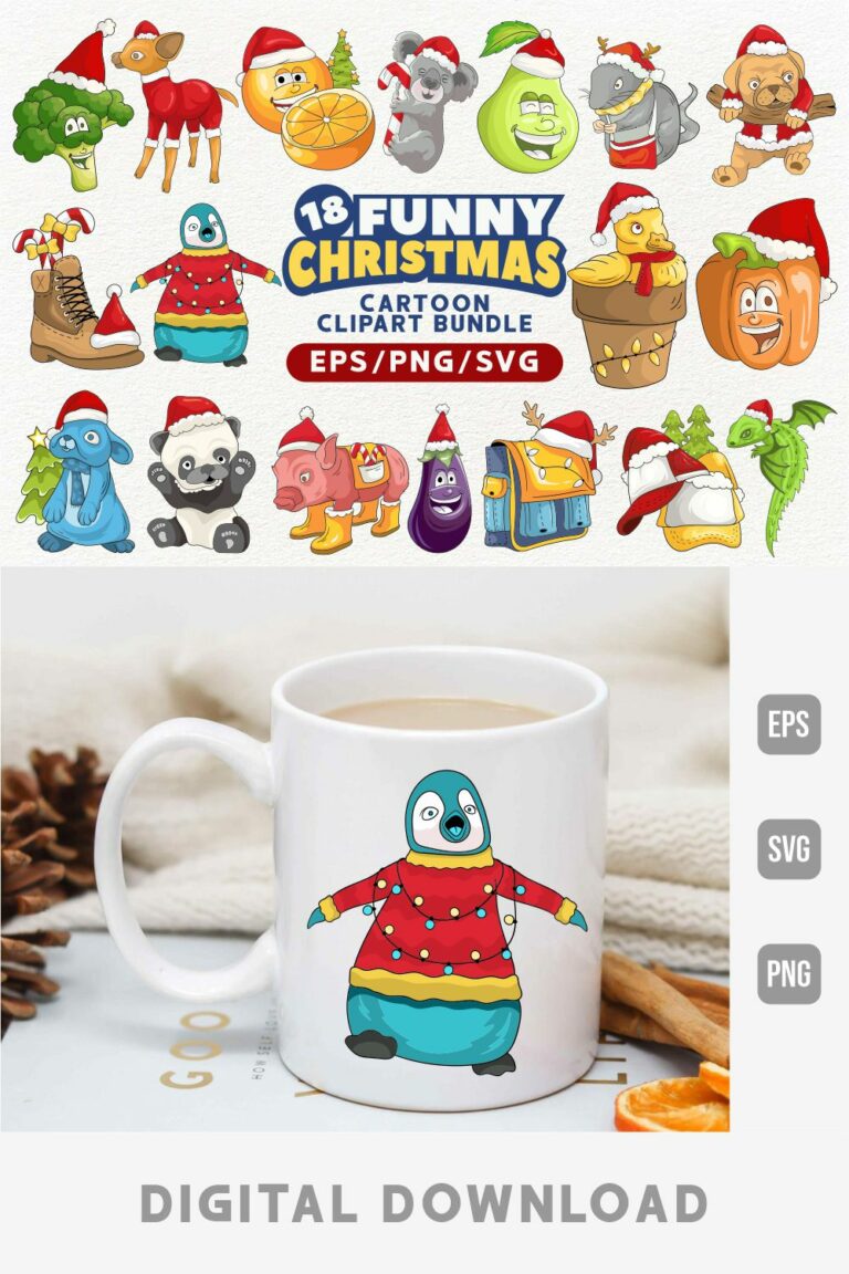 Funny Christmas Cartoon Clipart Sublimation Bundle - MasterBundles