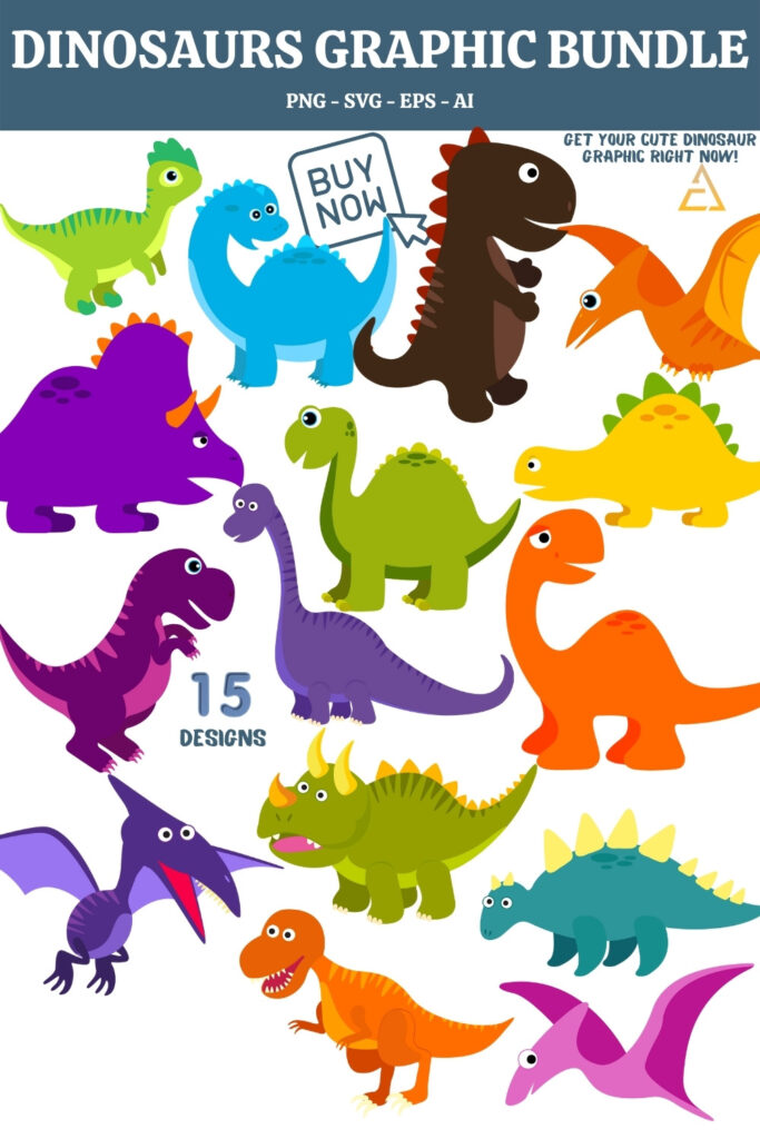 15 Dinosaurs Editable Clipart Set - MasterBundles