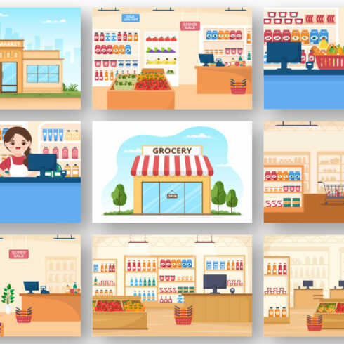 46 Grocery Store or Supermarket Illustration | MasterBundles