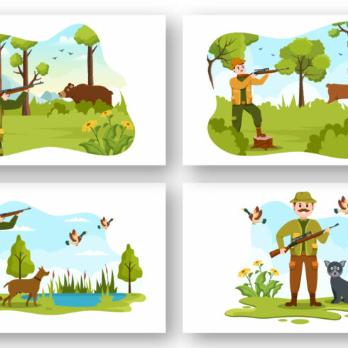 15 Wild Animals Hunting Illustration | MasterBundles