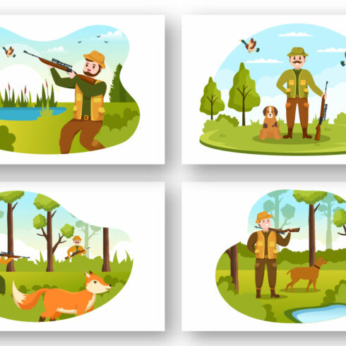 15 Wild Animals Hunting Illustration | MasterBundles