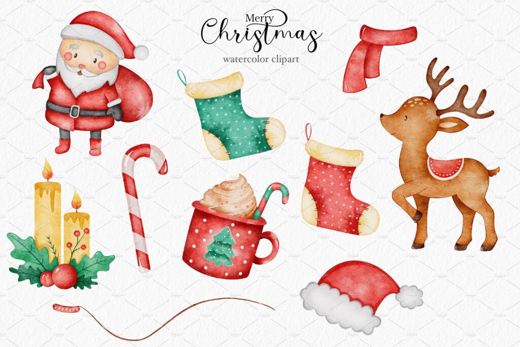Merry Christmas Watercolor Clipart – MasterBundles
