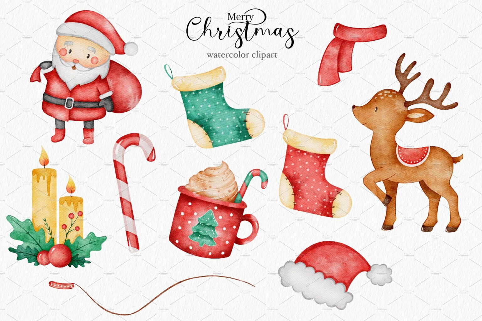 Merry Christmas Watercolor Clipart – MasterBundles