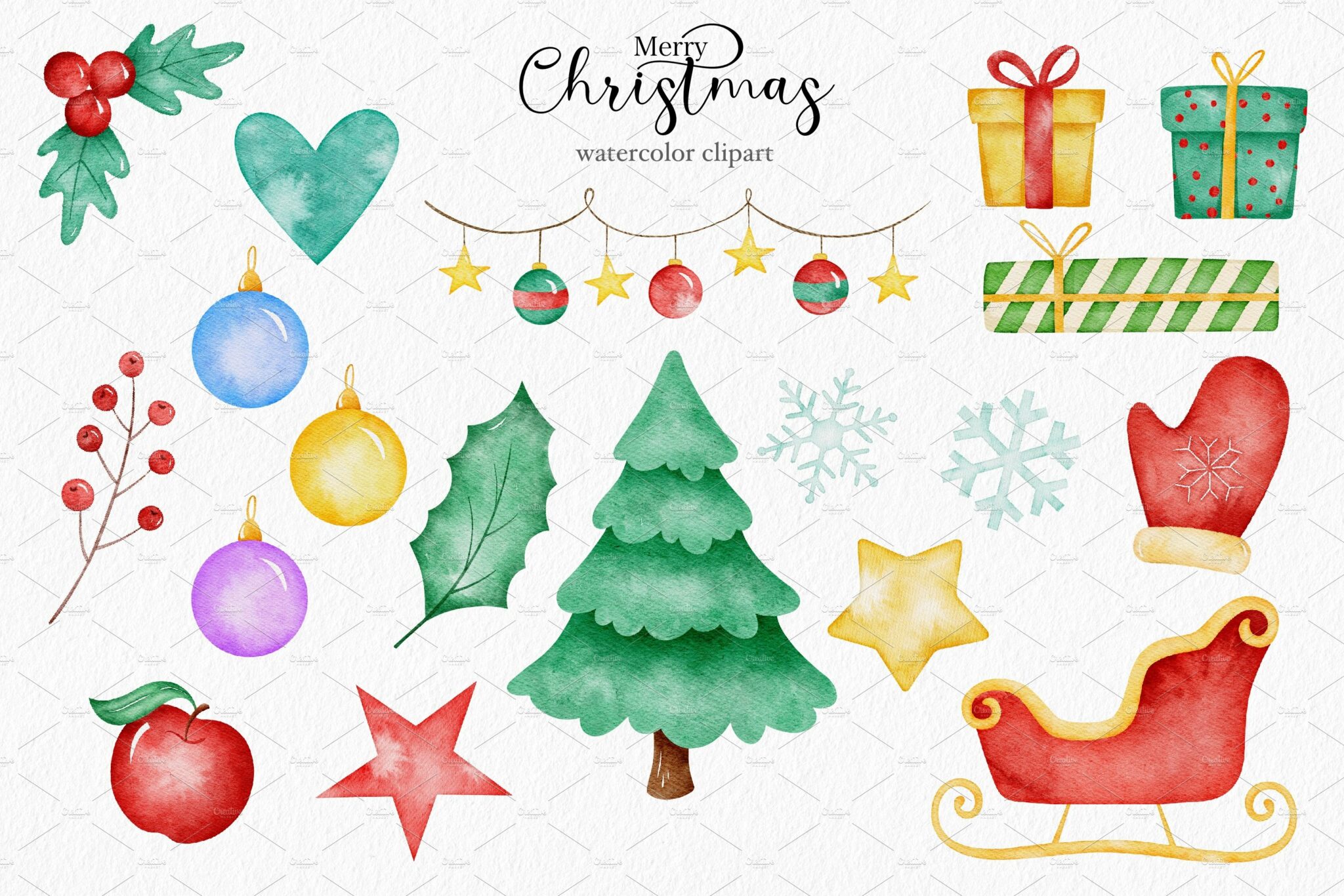 Merry Christmas Watercolor Clipart – MasterBundles