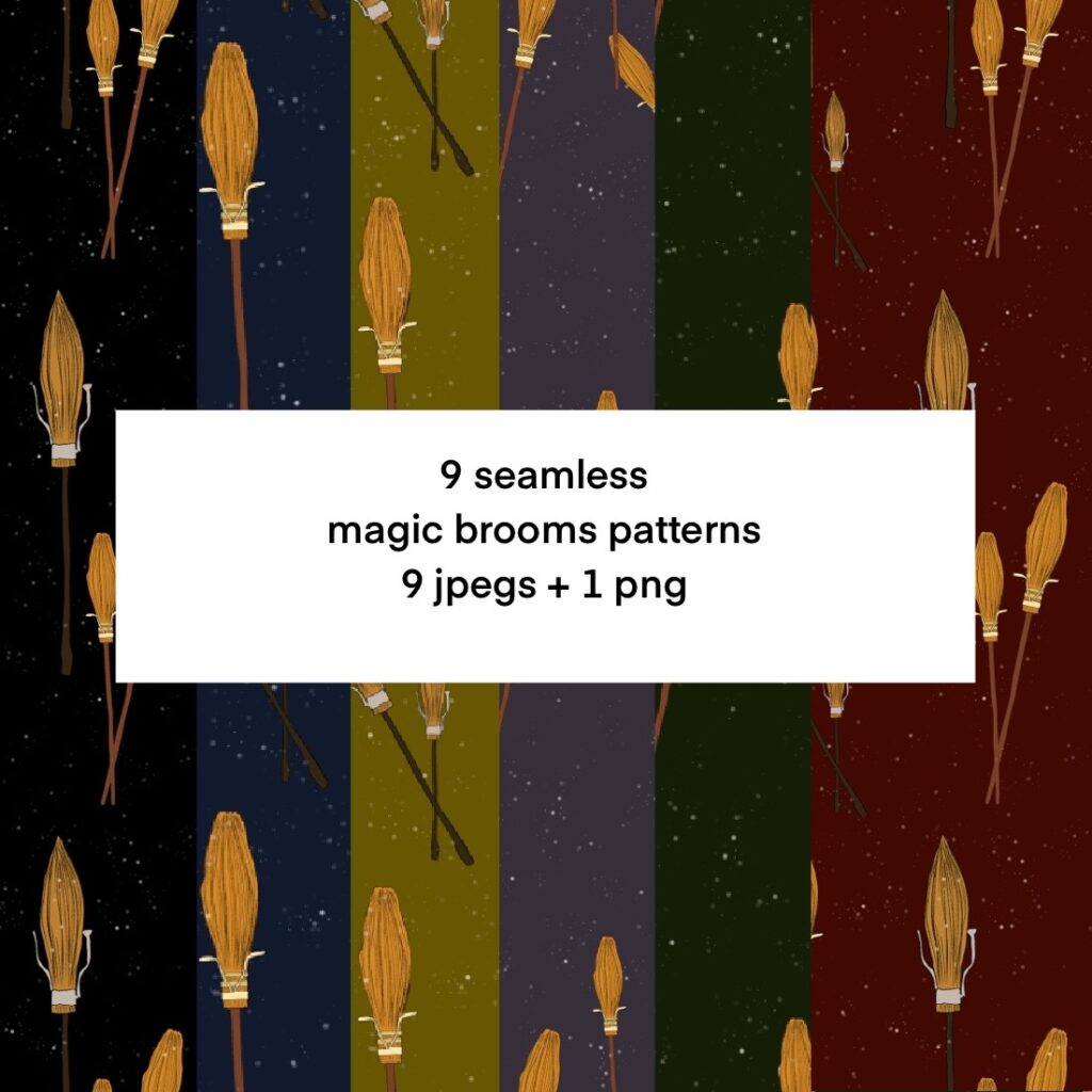 9 Seamless Magic Brooms Patterns - MasterBundles