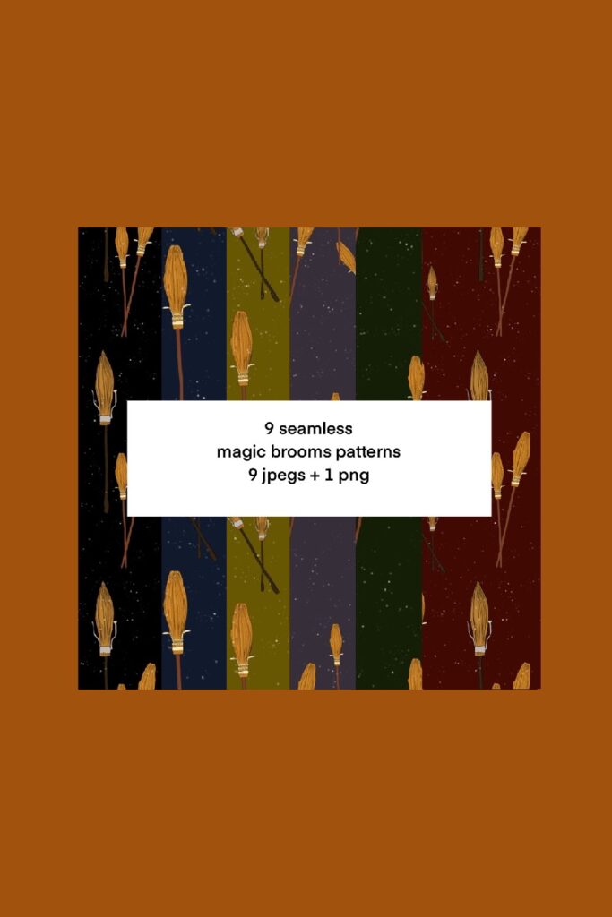 9 Seamless Magic Brooms Patterns - MasterBundles