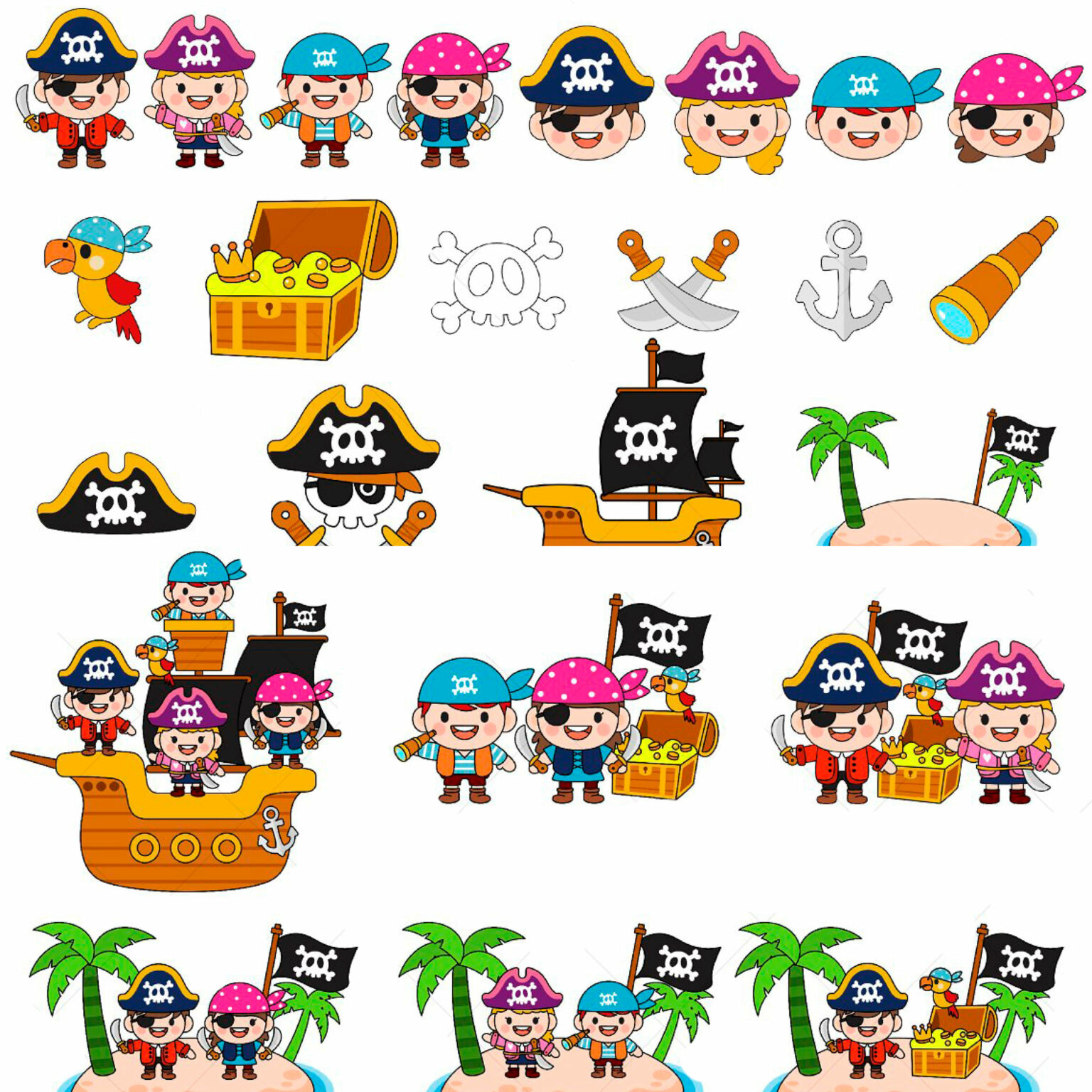 Kids Pirate, Filled Clipart – MasterBundles