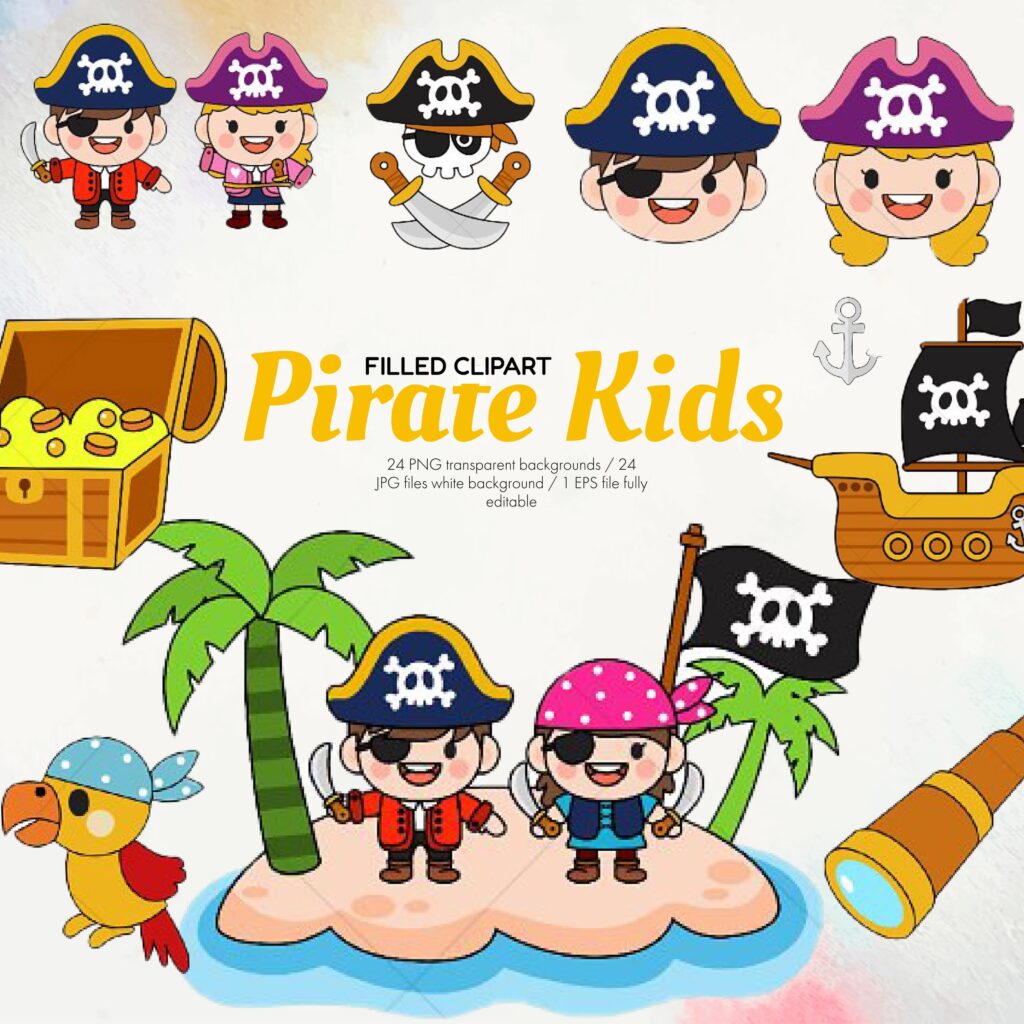 Kids Pirate, Filled Clipart – MasterBundles
