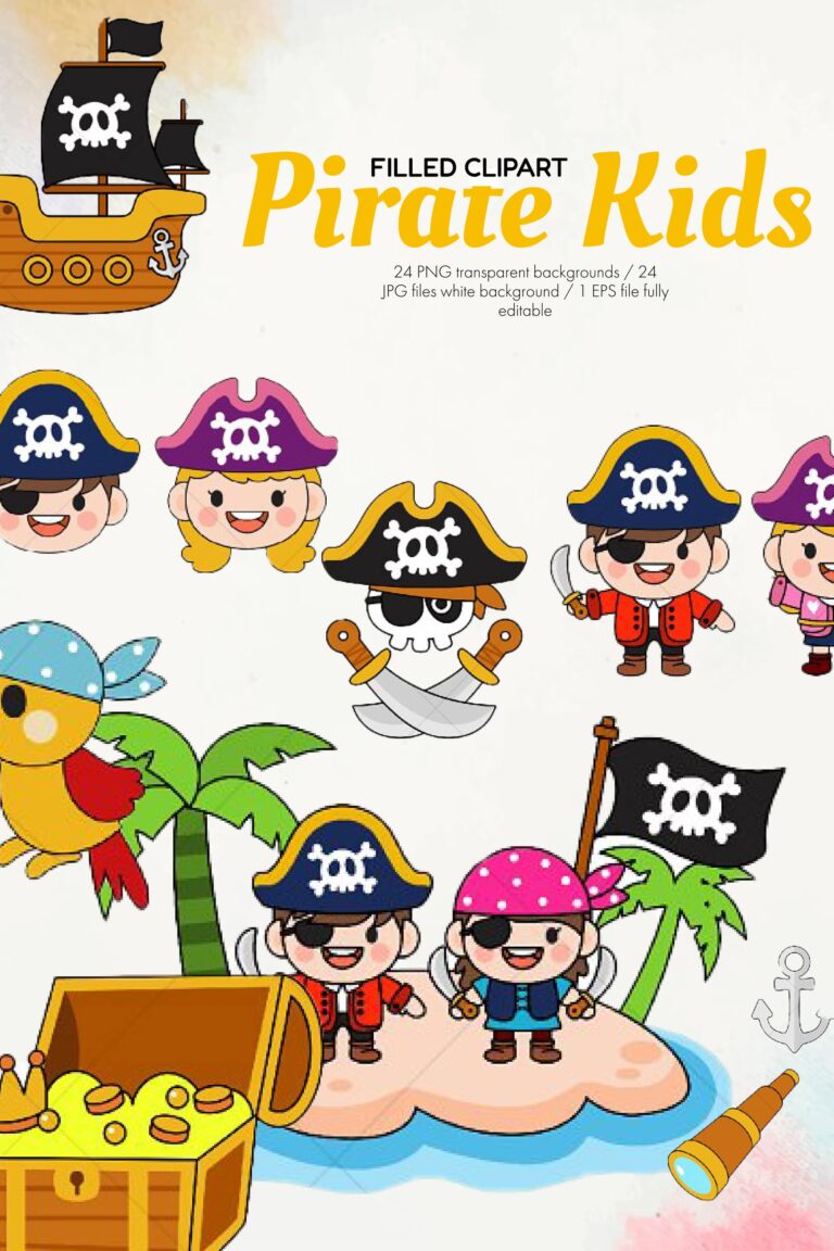Kids Pirate, Filled Clipart – MasterBundles