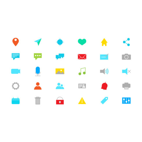 30 Flat Essential Icon Pack Vector Illustrations | MasterBundles