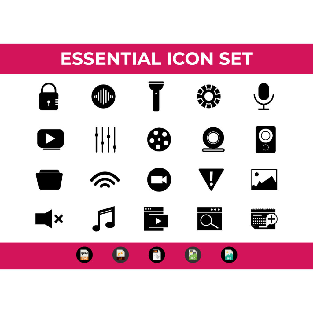 30 Flat Essential Icon Pack Vector Illustrations - MasterBundles