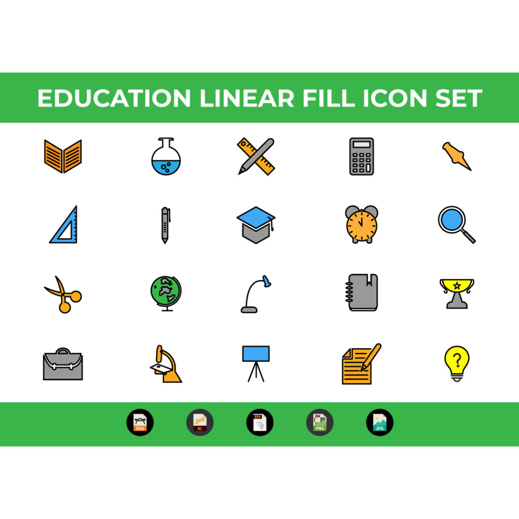 Education Linear Fill Icon Set Vector and SVG - MasterBundles