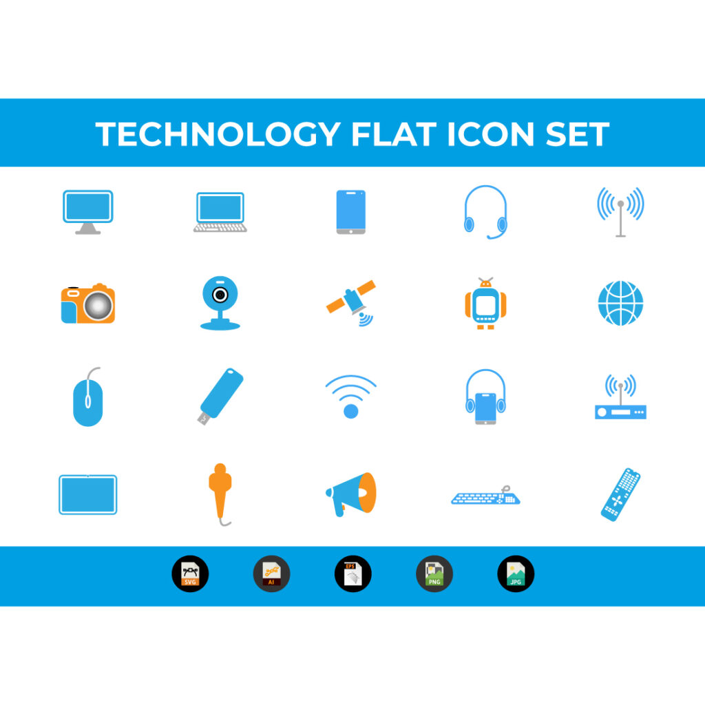 Flat Technology and Multimedia icons Vector and SVG - MasterBundles