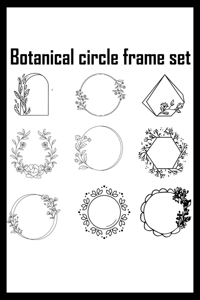 Botanical circle frame set black color vector design - MasterBundles