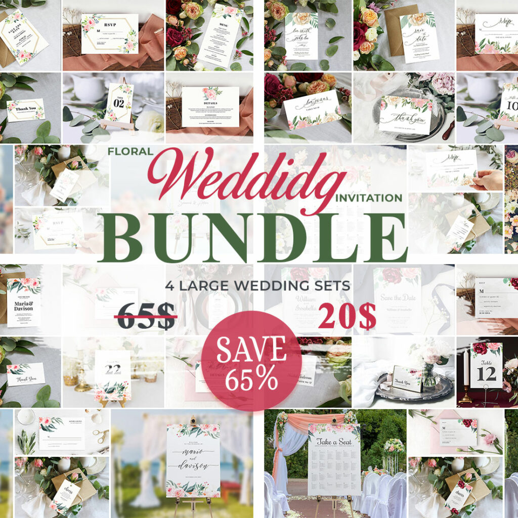 Watercolor Floral Wedding Invitation Large Bundle - MasterBundles