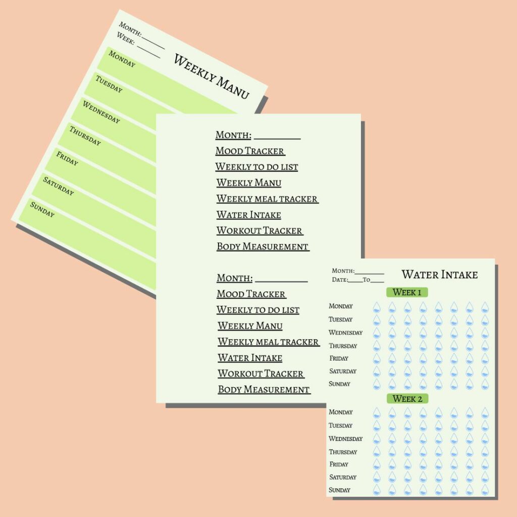 Mood, Meal, Water Intake and workout Tracker Journal - MasterBundles