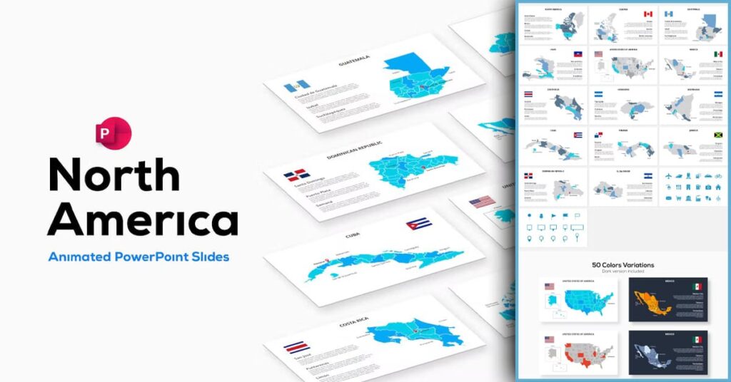 Animated North America Maps PowerPoint – MasterBundles