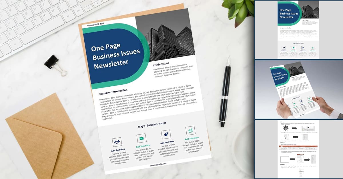 One Page Business Issues Newsletter Powerpoint Slide – MasterBundles