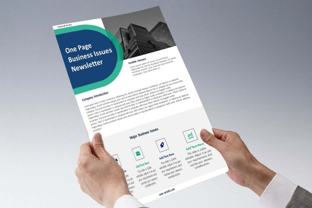 One Page Business Issues Newsletter Powerpoint Slide – MasterBundles