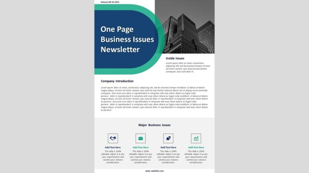 One Page Business Issues Newsletter Powerpoint Slide – MasterBundles