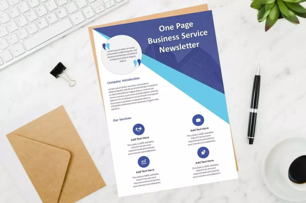One Page Business Service Newsletter Powerpoint Template – MasterBundles