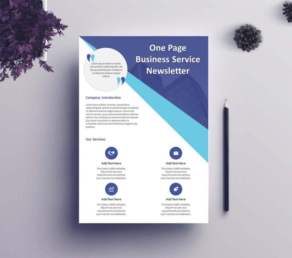One Page Business Service Newsletter Powerpoint Template – MasterBundles