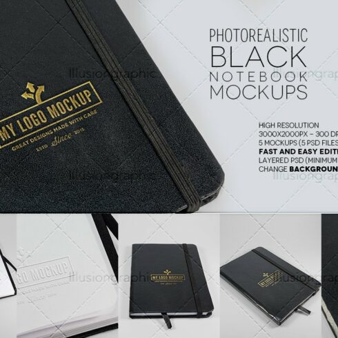 Photorealistic Black Notebook Mockup | MasterBundles