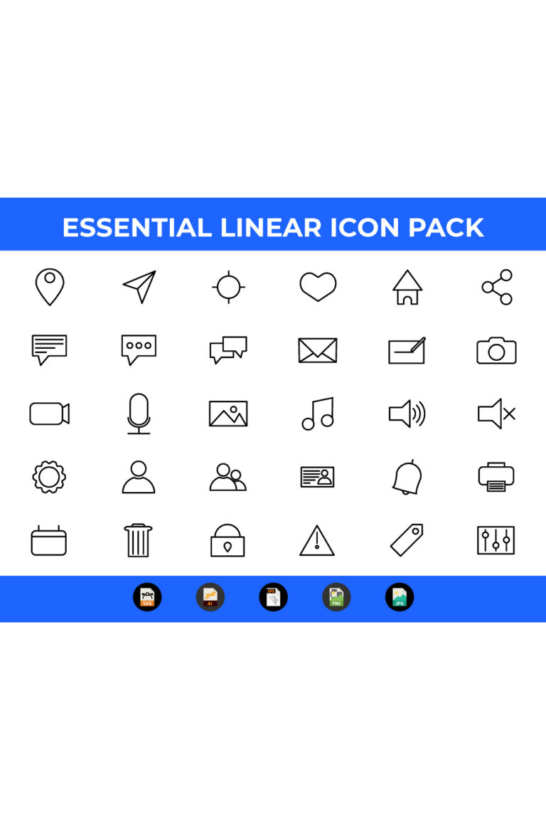 30 Linear Essential Icon Pack Vector Illustrations - MasterBundles