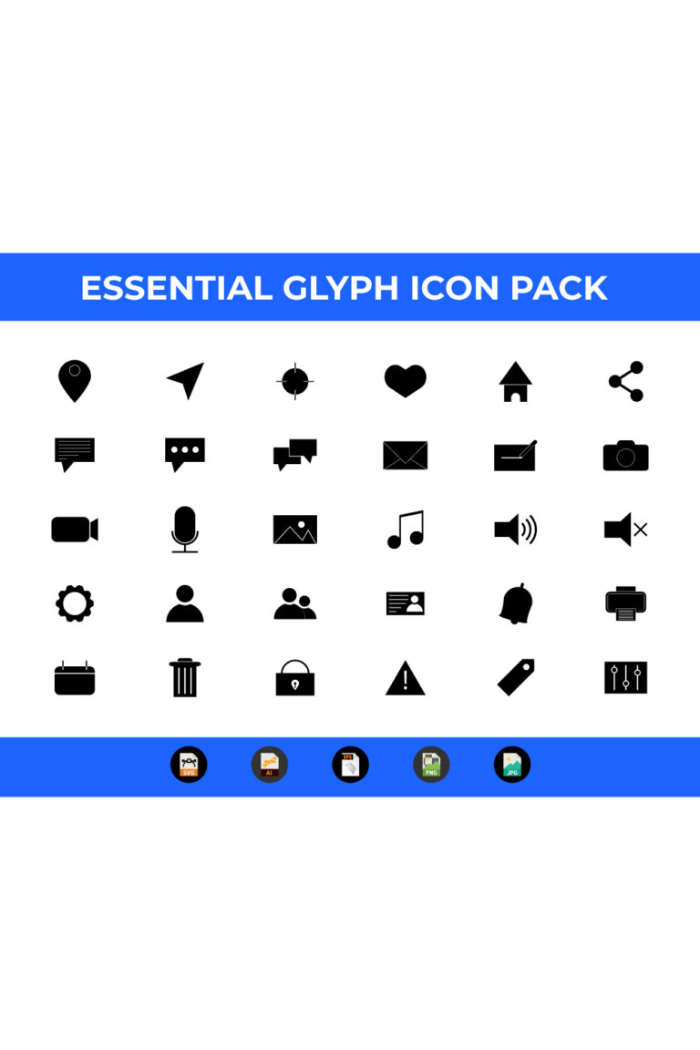 30 Glyph Essential Icon Pack Vector and SVG - MasterBundles