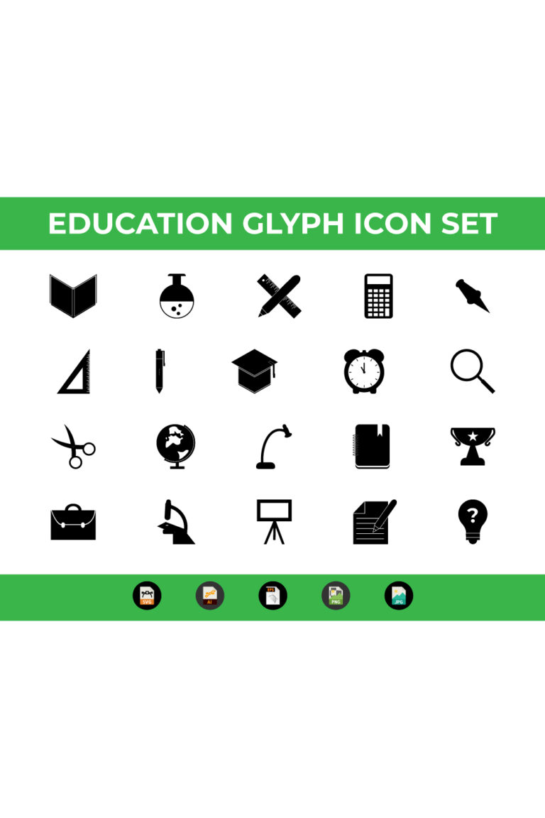 Education Glyph Icon Set Vector and SVG - MasterBundles