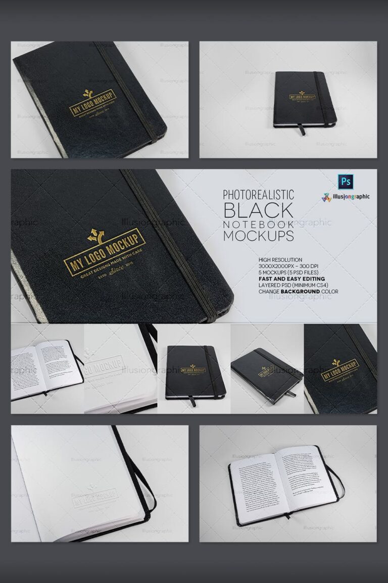 Photorealistic Black Notebook Mockup – MasterBundles