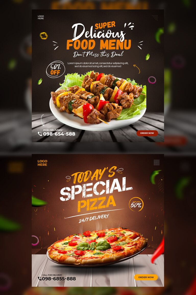 2 Social Media Food Post Design Template - MasterBundles