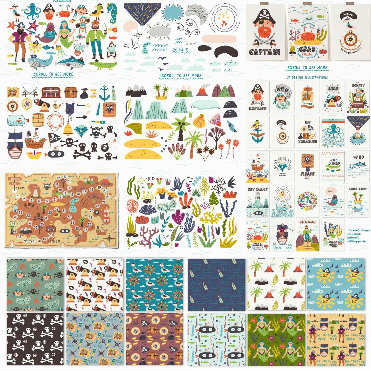 Pirates Ahoy: Clipart & Treasure Map – MasterBundles