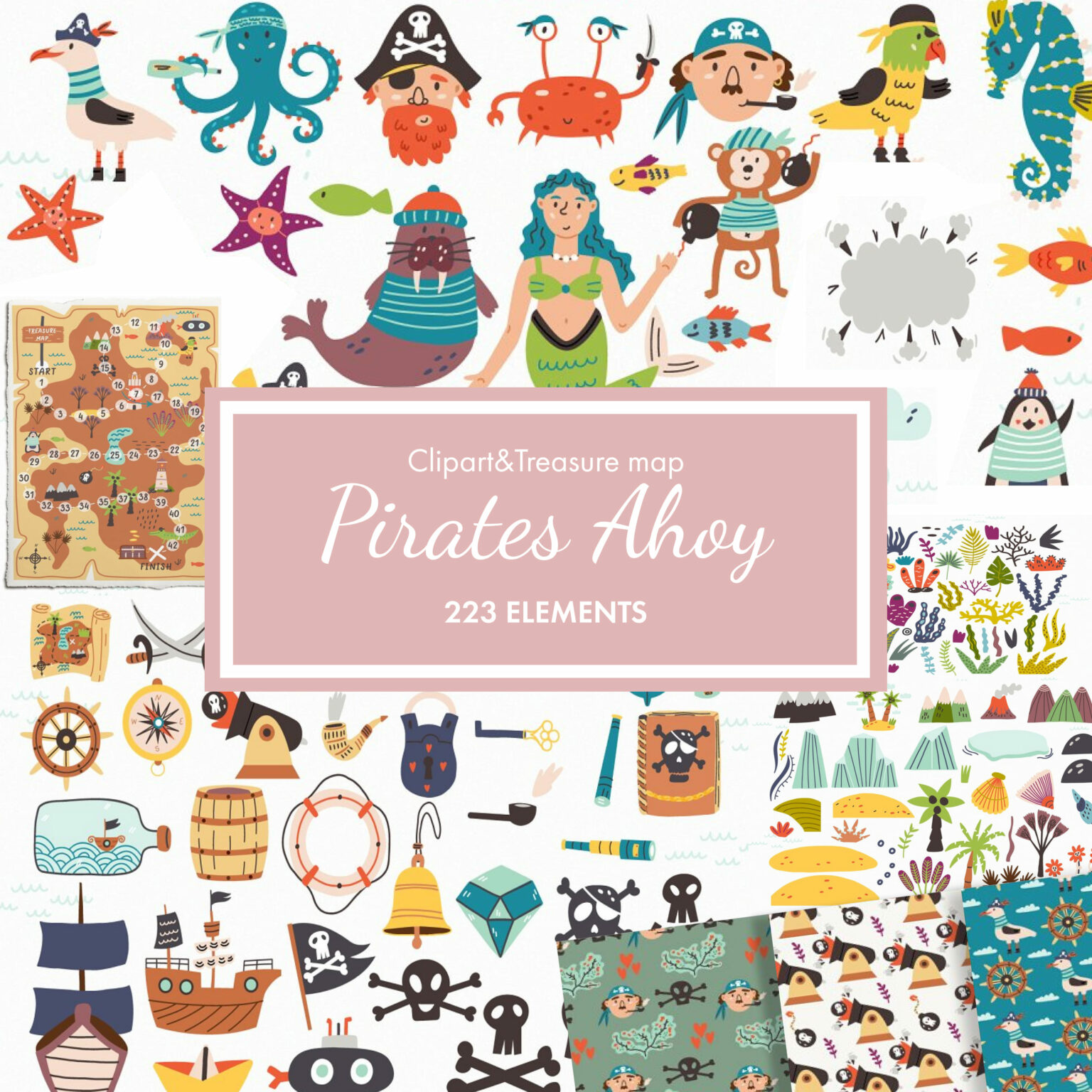Pirates Ahoy: Clipart & Treasure Map – MasterBundles