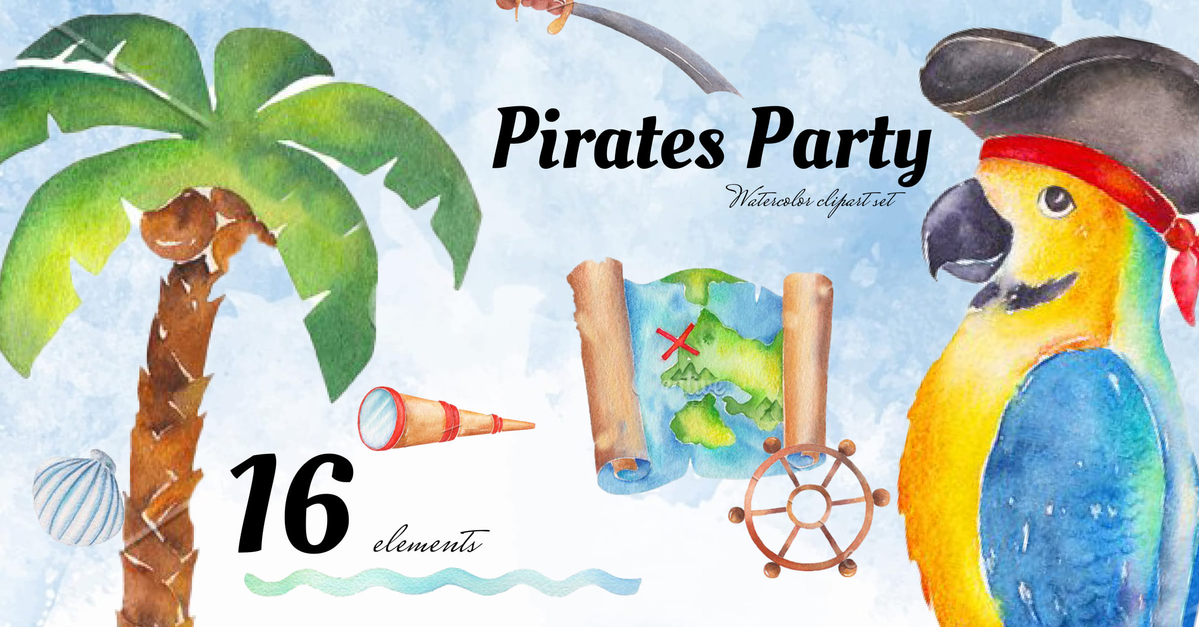 Pirates Party Watercolor Clipart Set – MasterBundles