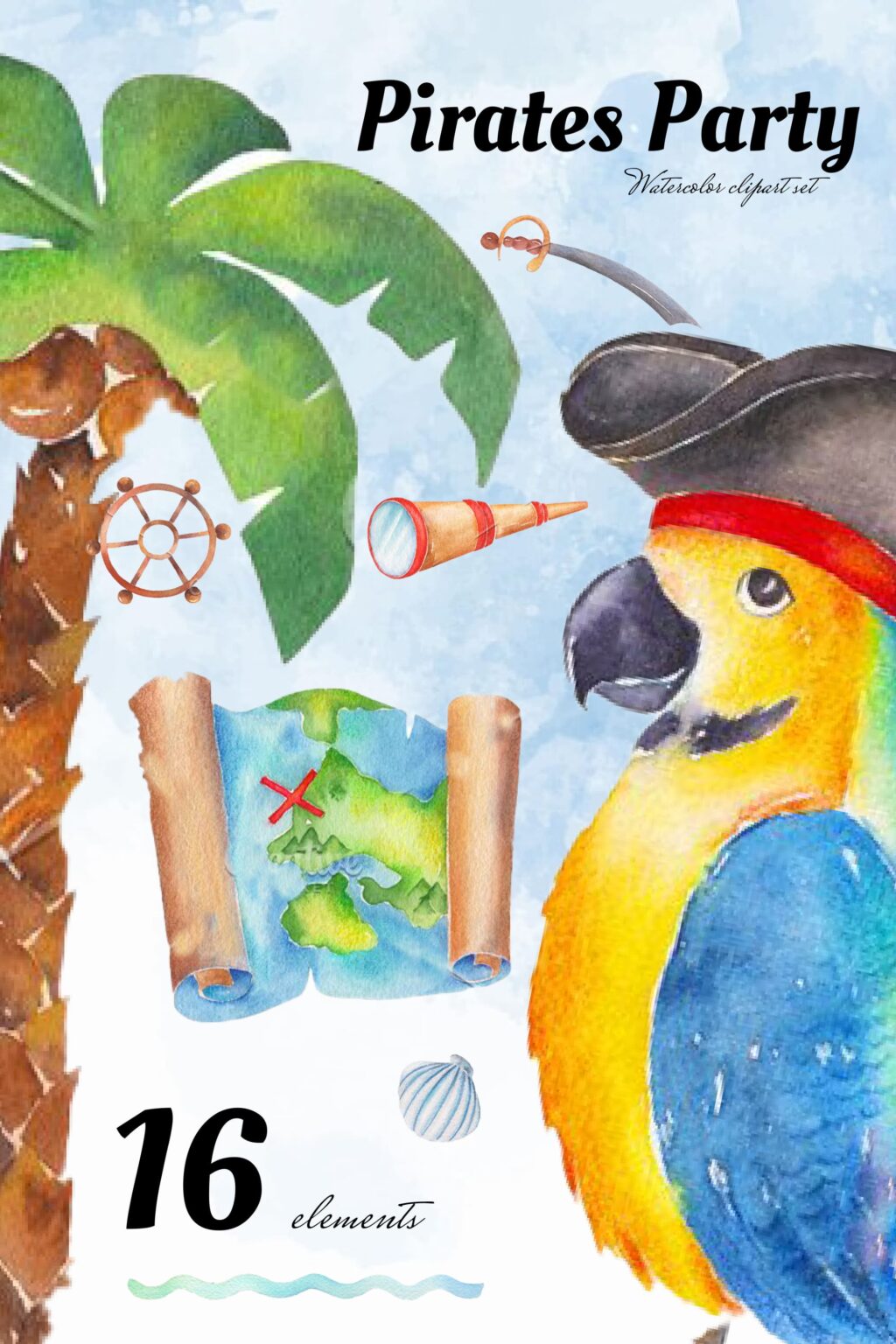 Pirates Party Watercolor Clipart Set – MasterBundles