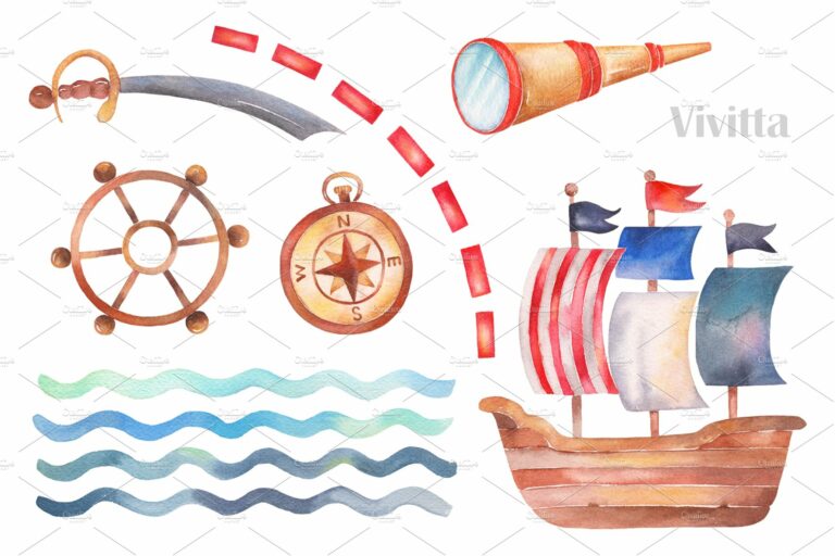 Pirates Party Watercolor Clipart Set – MasterBundles