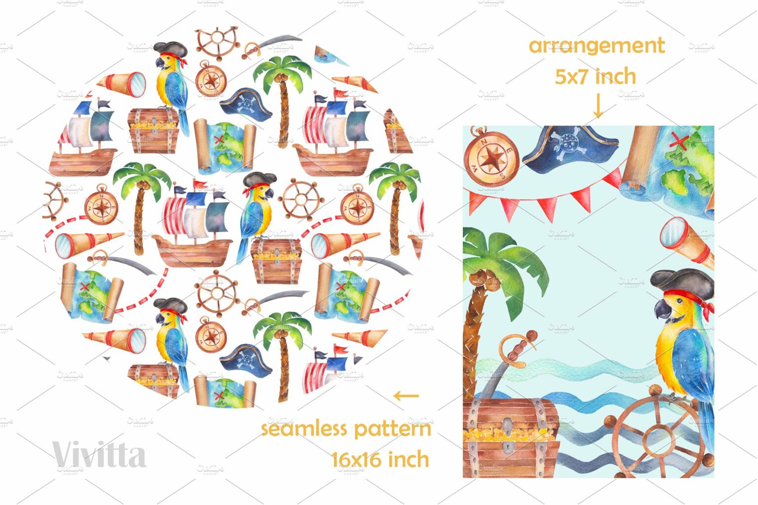 Pirates Party Watercolor Clipart Set – MasterBundles