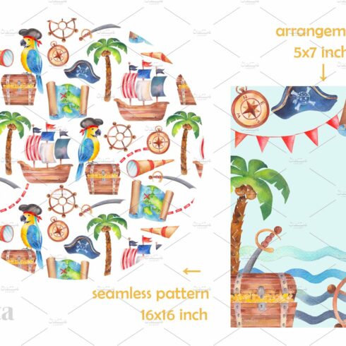 Pirates Party Watercolor Clipart Set | Master Bundles