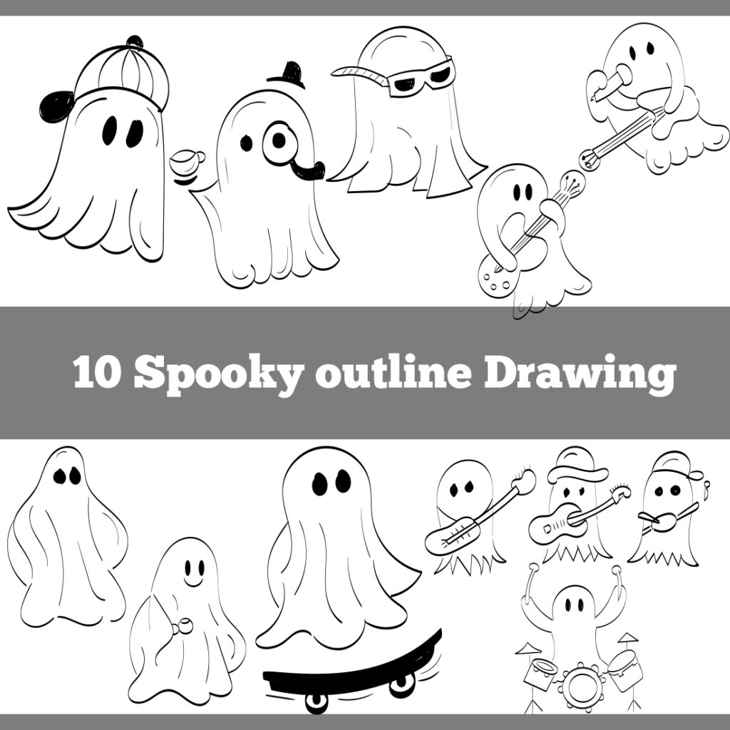 10 Spooky Ghost Outline Drawing - MasterBundles
