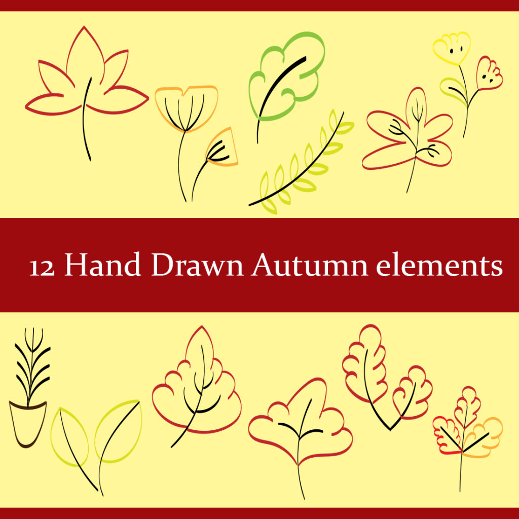 12 Hand Drawn Autumn element - Only $5 - MasterBundles