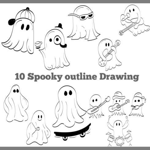 10 Spooky Ghost Outline Drawing - MasterBundles